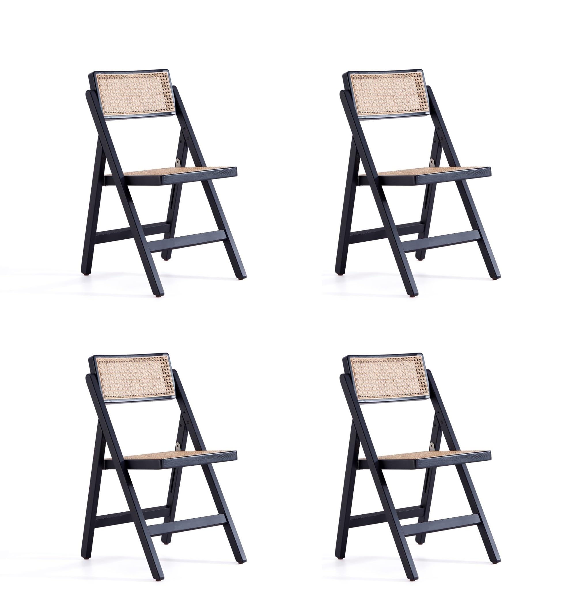 Manhattan Comfort Pullman Folding Rattan Wicker Cane Side Outdoor Dining Chair for Dining Room, Patio, Restaurant, Bistro, Cafe and Pub, Set of 4, Black/Natural