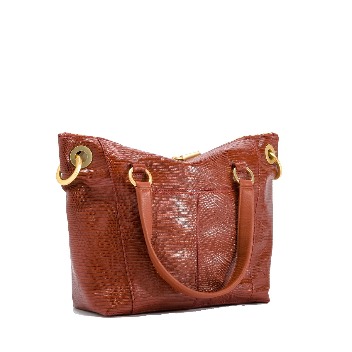 Hammitt Large Redwood Lizard Medium SATCHEL Brown Leather Bag Purse GOLD Handbag NEW