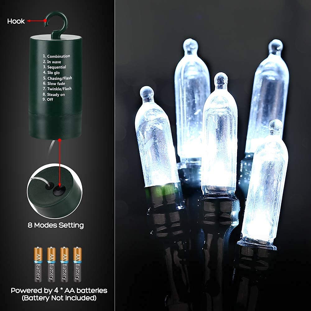 iBaycon 100LED Battery Christmas Lights, 33ft Battery Operated Mini Lights Waterproof with 8 Modes & Timer for Christmas Trees, Home, Garden, Party and Holiday Decoration (White)
