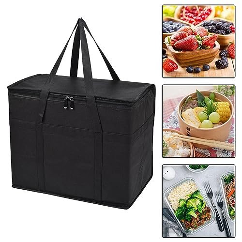 KLKCMS Insulated Grocery Bags Thermal Food Carrier Portable Large Capacity Handbag Reusable Bags Insulated Bags for Hiking Fresh Seafood, Black With Bottom