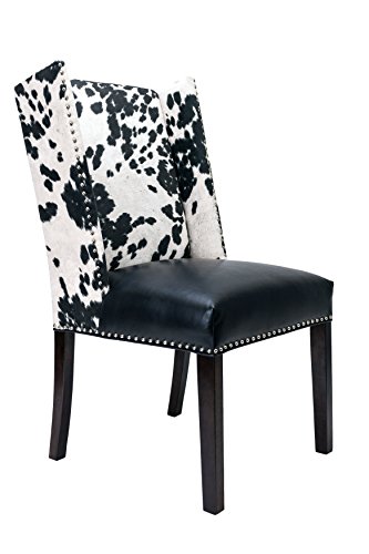 Sole Designs Rexford Collection Faux Leather and Fabric Upholstered Wingback Dining Chair with Holstein Pattern and Nailhead Trim, Set of 2, Black