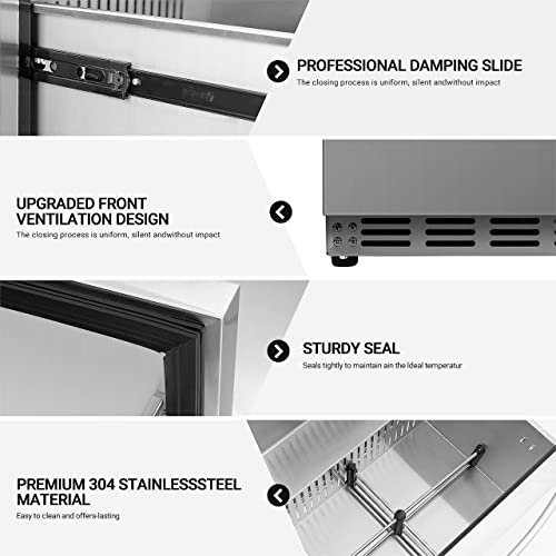 ICEJUNGLE Under Counter Refrigerator for Home Use, Indoor and Outdoor Double Drawer Fridge in Stainless Steel, 24' Built-in/Freestanding Beverage Commercial 24'Double drawers Grey