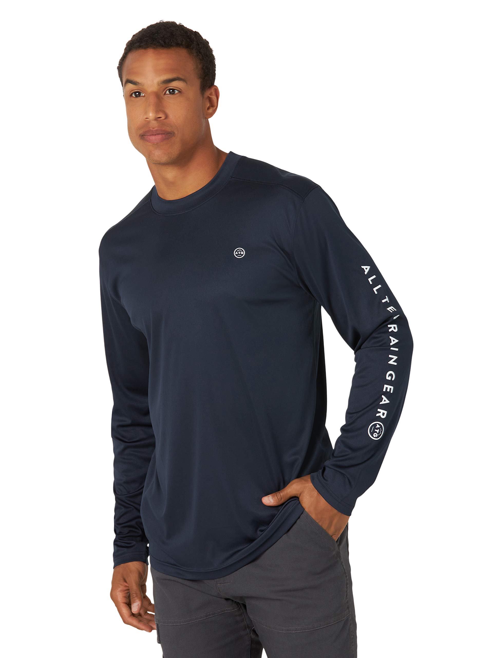 ATG by Wrangler mens Long Sleeve Performance Sun T Shirt, Navy, Large US