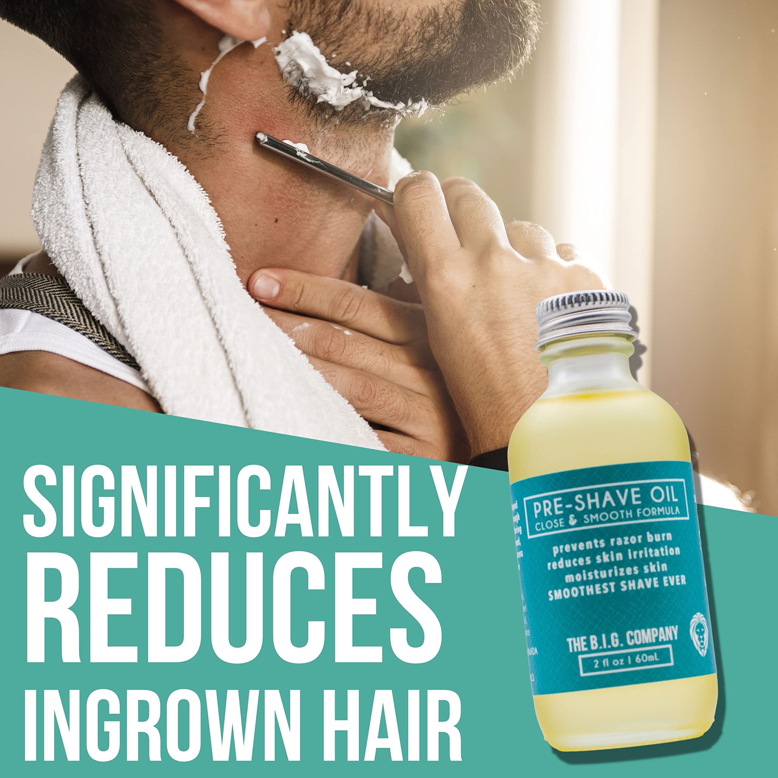 Pre Shave Oil for Men - Shaving Oil Made with Natural Oils - Good for Close Shave and Smooth Shave - Suitable for Sensitive Skin - Use on Face or Head - Classic Barbershop Scent - 60ml
