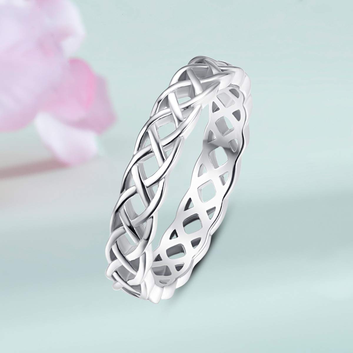 AVECON 4mm 925 Sterling Silver Cletic Knot Rings Simple Rings Statement Ring for Women Size 8