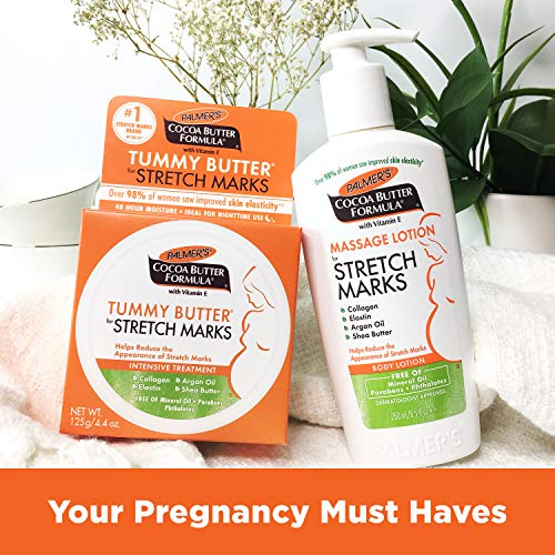 Palmer's Cocoa Butter Formula Massage Lotion for Stretch Marks, Pregnancy Skin Care, Belly Cream with Collagen, Elastin, Argan Oil and Shea Butter, 8.5 Ounces