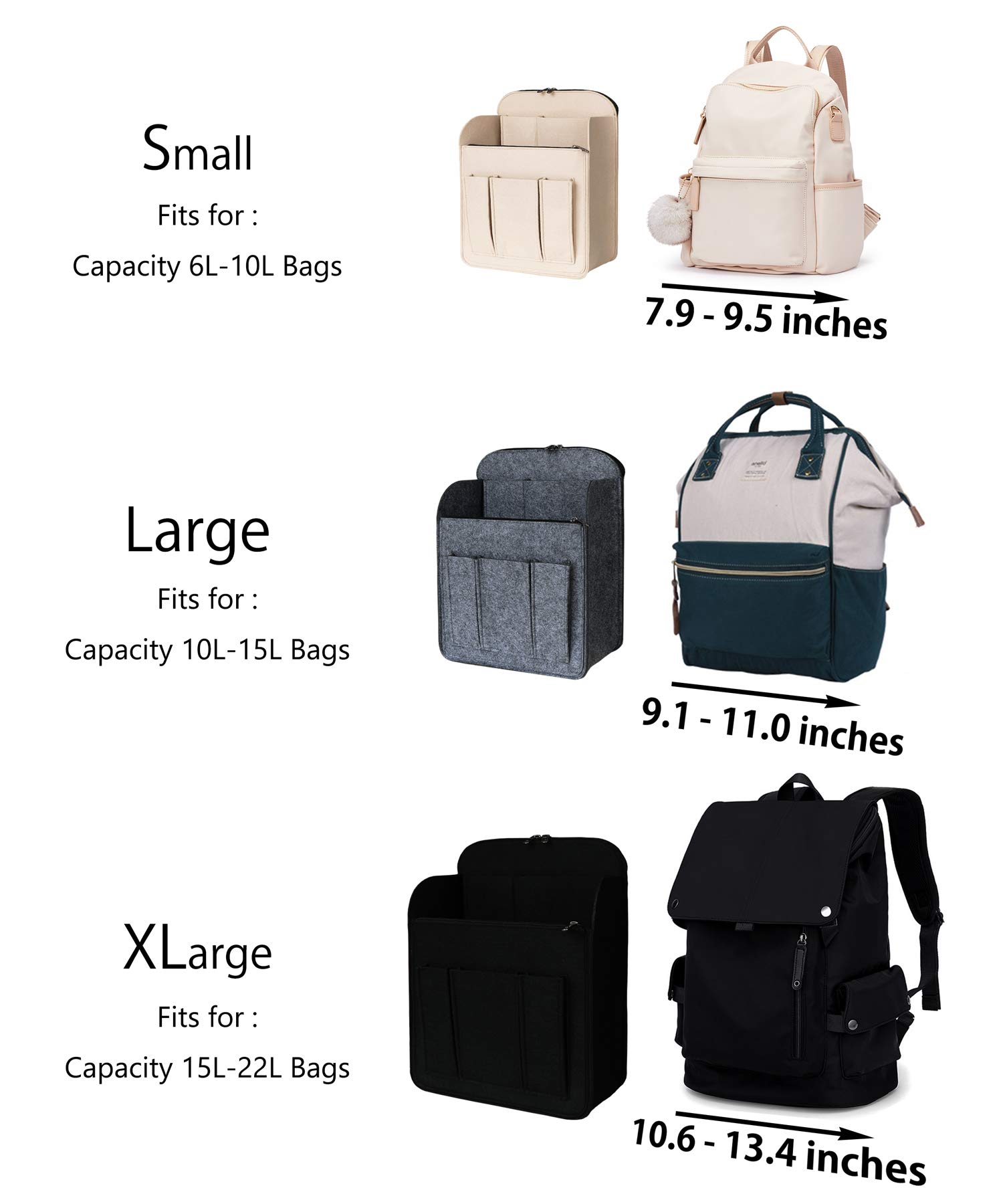 APSOONSELL Felt Backpack Organizer Insert Lightweight Backpack Shaper Foldable Tote Organizer for Handbag Tote Rucksack Shoulder Bag, Black, M