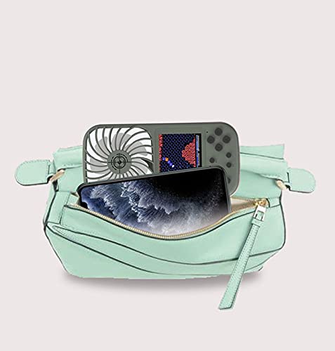 Handheld Game Console with Fan 500 Retro Nostalgic Game Mini Fan 2-in-1 2.8-inch Screen USB Mini Portable Handheld Fan Rechargeable Travel Office Home Fan, Suitable for Children/Adults (Dark Green)