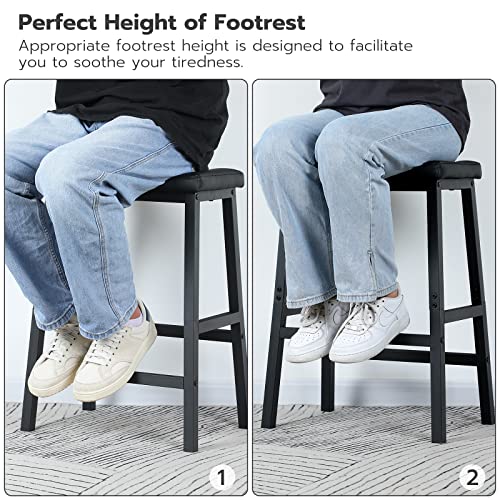 HOOBRO Bar Stools, Set of 2 Bar Chairs, PU Leather Upholstered Breakfast Stools, Easy Assembly, Suitable for Kitchen, Bar, Dining Room, Black BB01MD01