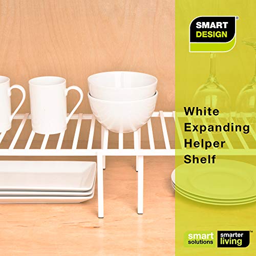 Smart Design Premium Extendable Storage Shelf – Lengthen from 16 to 32.5 in., White – Steel Pantry Organizer with Rust-Resistant Finish and Non-Slip Feet for Easy Home Organization and Storage