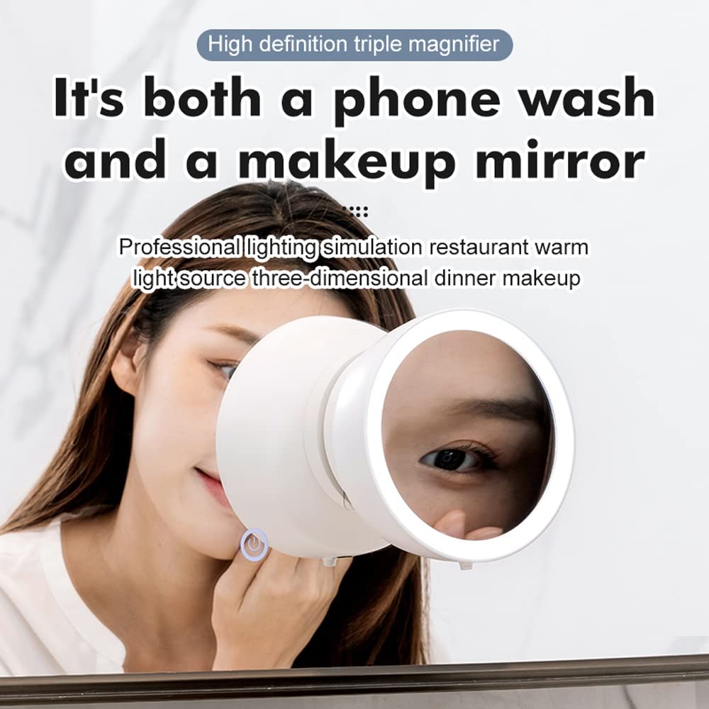 AVLUZ Soap Dispenser, Wall-Mounted Soap Dispenser, Creative Liquid Foam Soap Dispensers, HD Magnifying Glass LED Fill Light Temperature Display (Color : Pink)