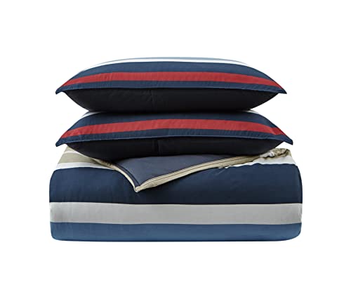 Nautica - Queen Comforter Set, Cotton Reversible Bedding with Matching Shams, Stylish Home Decor (Bradford Navy/Kahki, Queen)