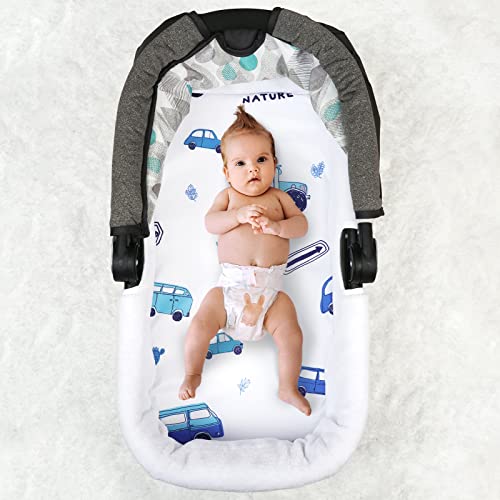 PHF Soft Bassinet Sheet Set, 2 Pack Silky Comfy Breathable Polyester Cradle Sheets for Baby Boys Girls, Univeral Fit for Most Cradle and Bassinet Mattress, Cars