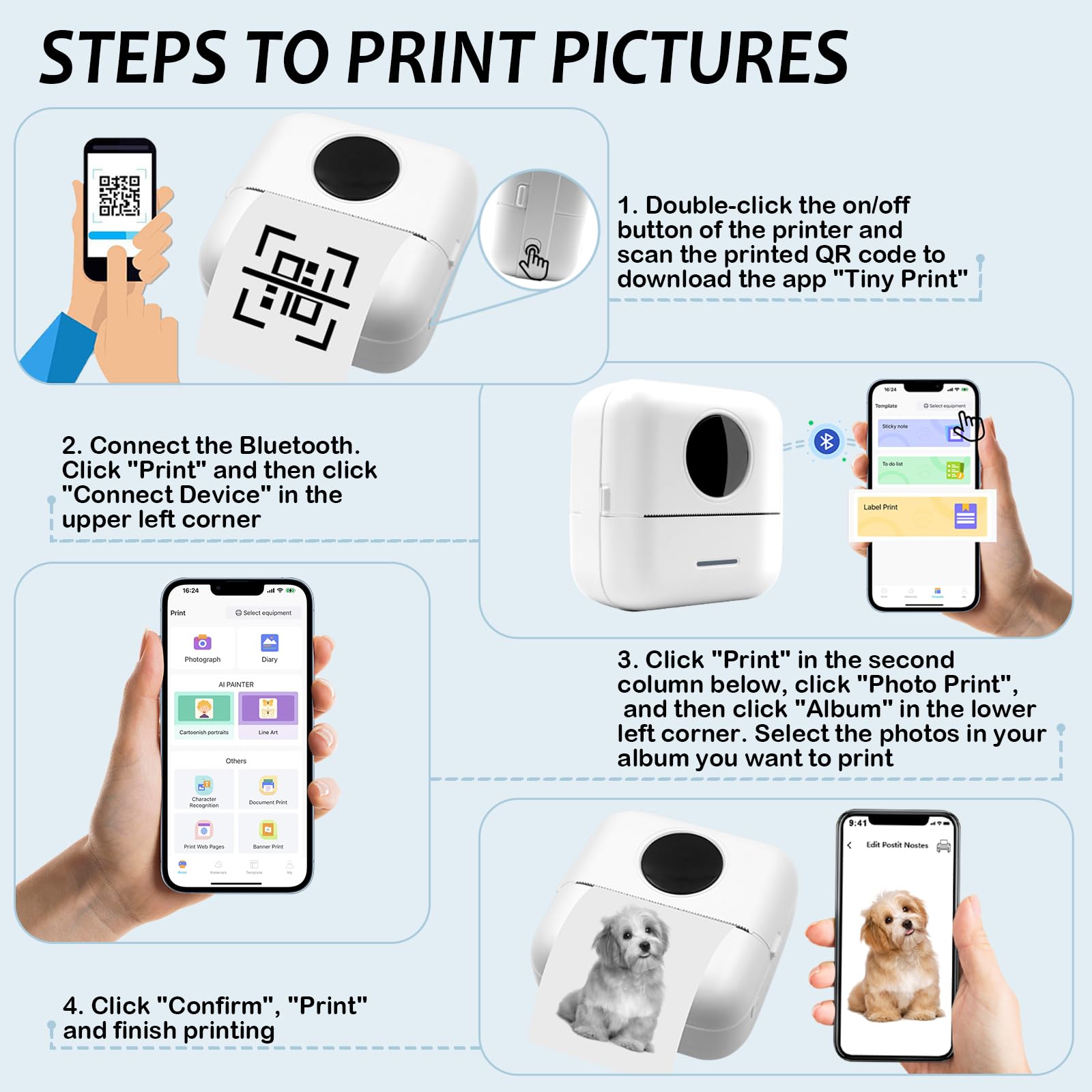 MXiiXM Mini Sticker Printer, Portable Pocket Smart Inkless Thermal Printer with 13 Roll Papers, Bluetooth Mini Printer for Notes, Photos, Stickers, Labels, Receipts (Pink)