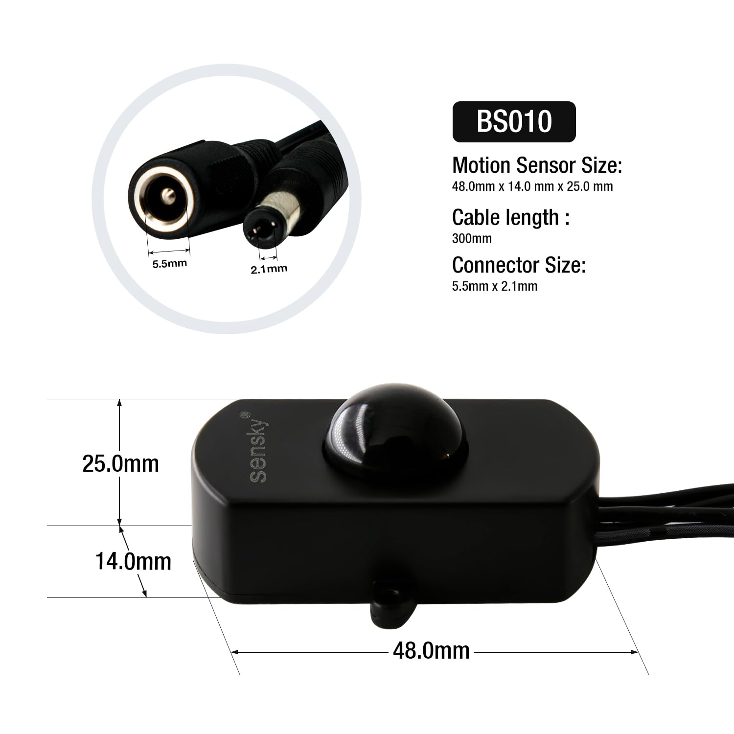 SENSKY BS010H DC 12V to 30V 3A Mini Pir Motion Sensor Switch,Occupancy Sensor Switch for Gun Safe, Kitchen Cabinet, Pantry, Closet led Lighting (Black-without Light Sensor)