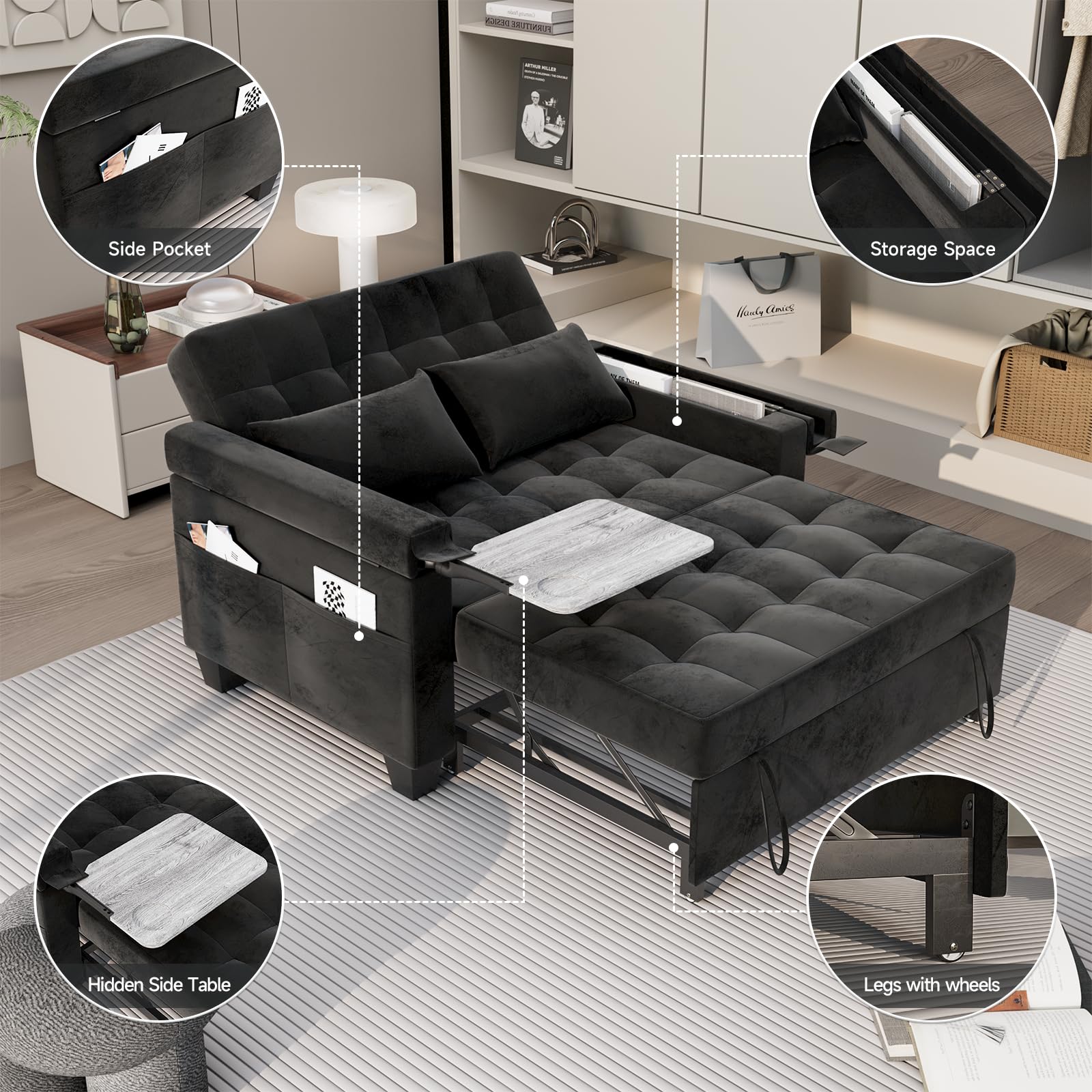 Buenhomino 86.6″ Modern Sofa Couch, Loveseat Linen Fabric Sofa, Comfy Couches Deep Seat Sofa with USB Charging Ports, Phone Cup Holder & Side Storage Pockets for Living Room Apartment, Beige