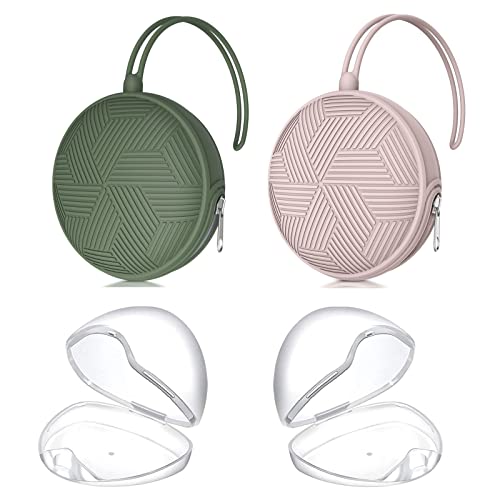 Smlpuame 4 Pack Pacifier Holder Case Set,2 Silicone Portable Pacifier Cover Pouch Bag for Diaper Bags Baby Carriage with 2 Transparent Pacifier Storage Container Box,Easy to Clean,Boho(Green+Pink)