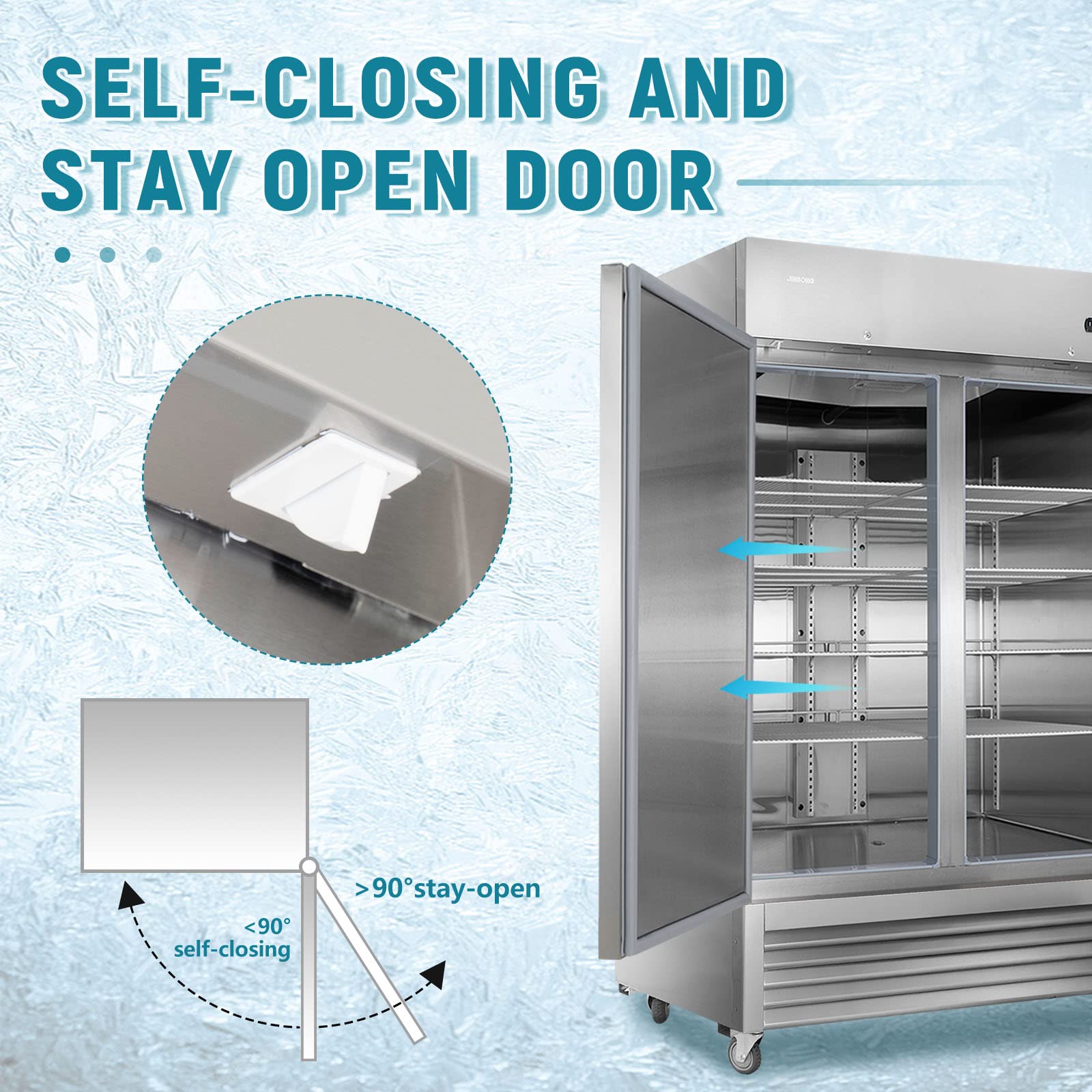 JINSONG 54" Commercial Refrigerator 2 Solid Door, 49 cu.ft 2 Section Stainless Steel Reach-in Refrigerator for Restaurant, Bar, Shop, Residential