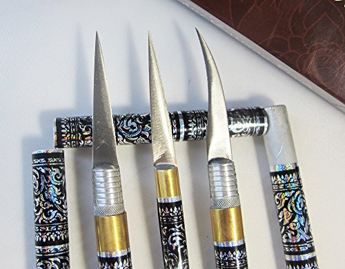 SET 3 THAI FRUIT AND SOAP CARVING KNIFE KNIVES BRASS HANDMADE BLACK COLOR