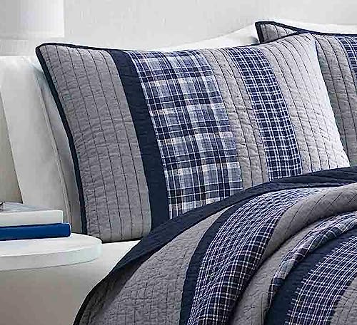 Nautica Home | Adleson Collection | 100% Cotton Reversible and Light-Weight Quilt Bedspread, Pre-Washed for Extra Comfort, Easy Care Machine Washable, Twin, Blue/Grey