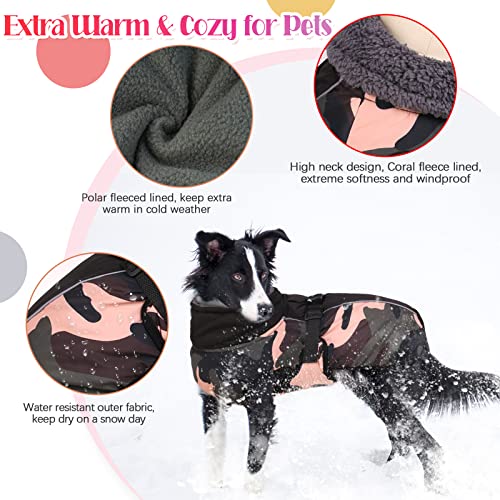 IECOii Extra Warm Dog Coat Reflective Adjustable Dog Jacket Dog Winter Coat with Buckle Fleece Turtleneck Dog Jacket for Cold Weather Soft Winter Coat for Small Medium Extra Large Dogs