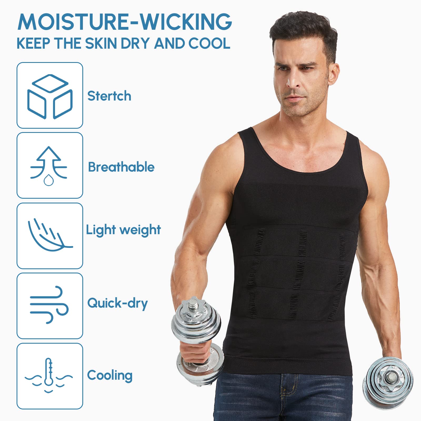 Aptoco Compression Shirts for Men,3 Pack Sleeveless Undershirt Body Shaper Vest Tank Top Mens Gynecomastia