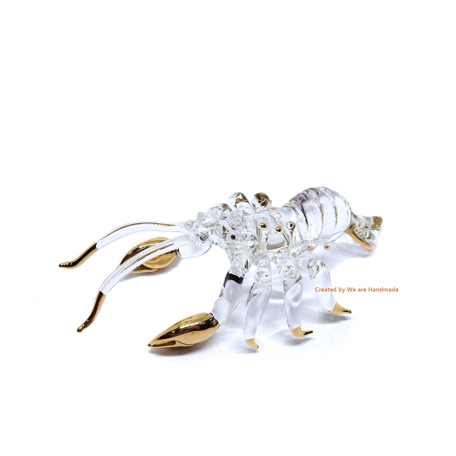 Handmade Mini 4" Crayfish Figures Blown Glass Art/Miniature Freshwater Lobster Animals/Collectible Figurines Gift Ideas/Tiny Ornament Cool Stuff Decor - White