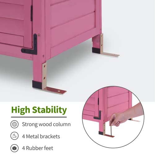 MCombo Outdoor Wood Storage Cabinet, Small Size Garden Wooden Tool Shed with Double Doors, Outside Tools Cabinet for Backyard (24.6βx 18.3βx38.2β) 0985 (Pink)
