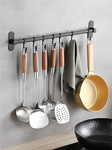 Hook up A Row of Stainless Steel Kitchen Hooks Without Perforation and Traceless Stickers Hook Hanger Bathroom Sticky Hook Rack (Color : Black Size : 7 Hooks) jiangyu1994