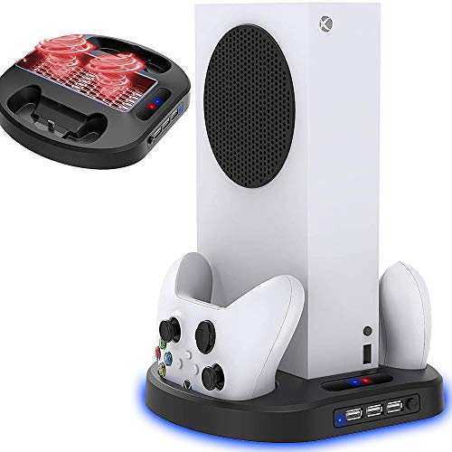 Arlea Vertical Stand with Cooling Fan, for Xbox Series S Console, Fast Cooling, Safe and Quiet, with Dual Controller Charger Ports and 3 USB HUB