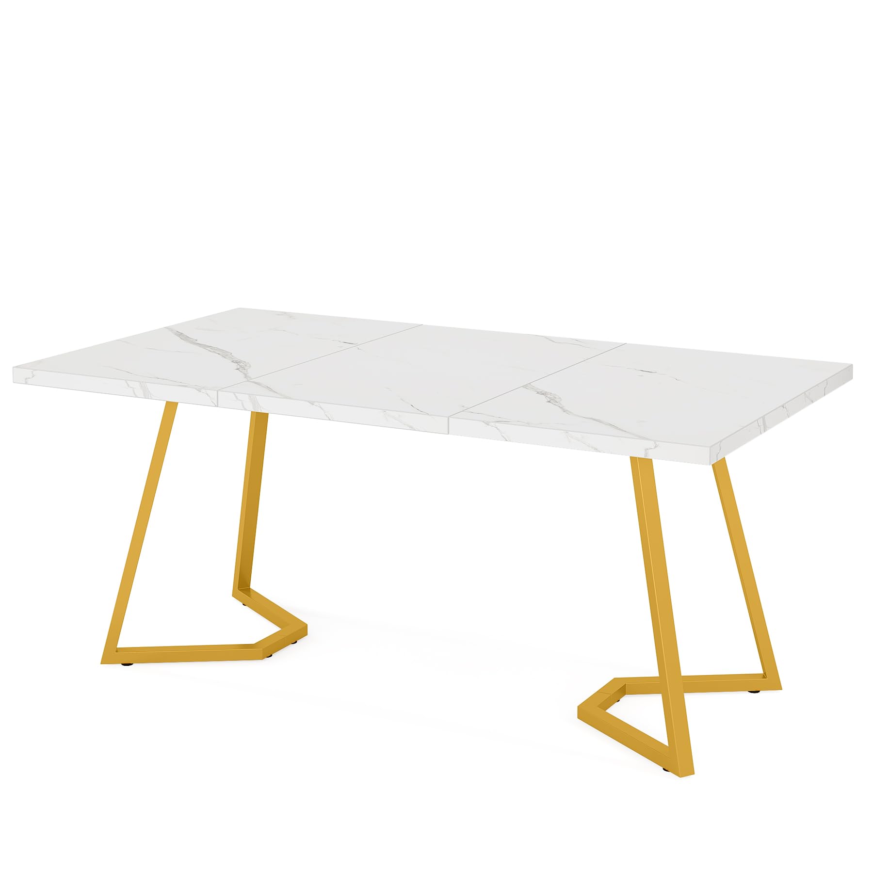 Tribesigns Modern Gold Computer Desk: 55 Inches White and Gold Home Office Desk with Metal Legs, Faux Marble Study Writing Table for Small Spaces, Simple Desk for Bedroom