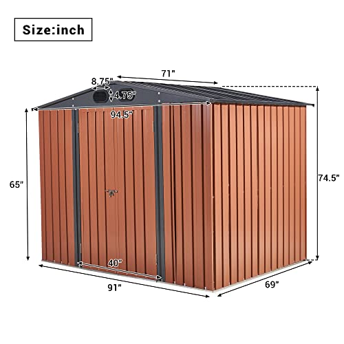 JAORD 8 x 6 FT Storage Shed, Outdoor Galvanized Steel Shed, Outside Garden Tool Storage House with Lockable Door for Patio, Backyard, Lawn Mower, Dark Brown…