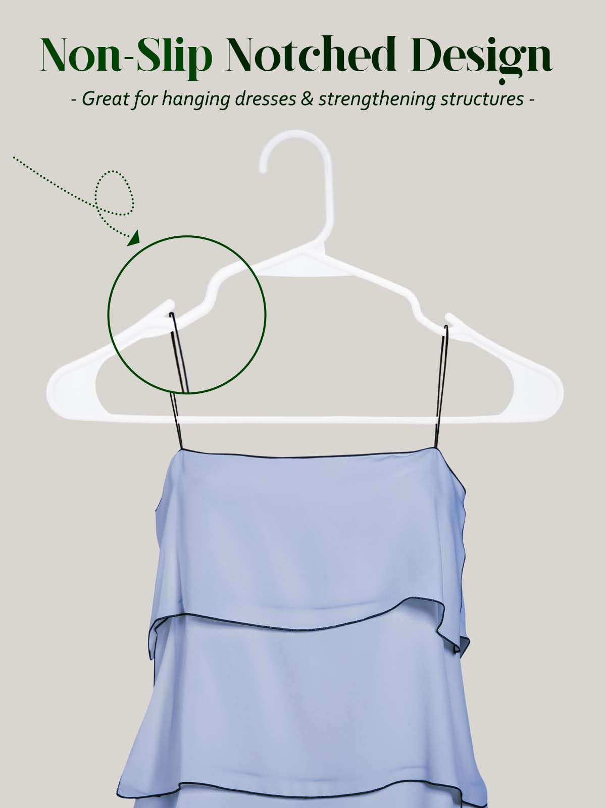Cozymood Plastic Notched Hangers 20 Pack, Space Saving Tubular Clothes Hangers White, Slim Non-Slip Heavy Duty Plastic Hangers for Everyday Use, Standard Closet Hanger for Shirts, Coats, Dress, Skirts