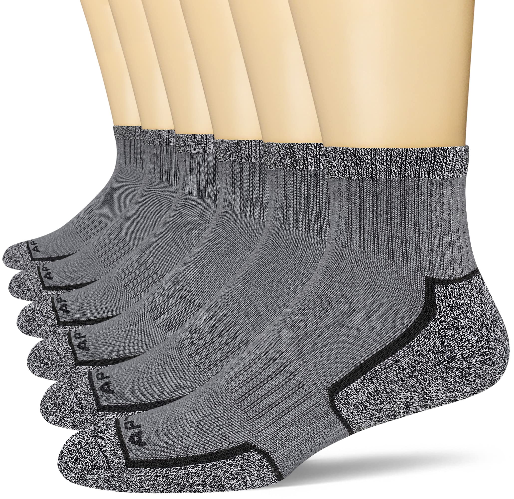 APTYID Men's Moisture Wicking Athletic Ankle Socks, Size 9-12, Carbon Grey, 6 Pairs