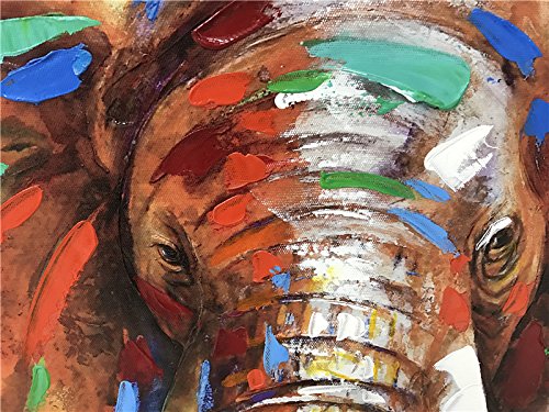 Pinetree Art Vibrant Wall Art Elephant Artwork Unique Elephant Painting on Canvas for Living Room (24 x 24 inch, B)