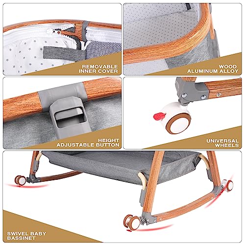 Mereryi Baby Bassinets Bedside Sleeper for Baby,Bassinet Bedside Sleeper with Wheels,Storage Basket,Mosquito Nets,Easy to Assemble Bassinet for Newborn/Infant,Adjustable Bedside Crib,Portable Baby Bed