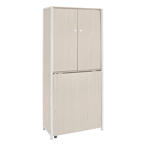 Sew Ready Sewing/Multipurpose (58.25" Tall) with Deep Drop Leaf Top and Storage Shelves Multi-Use Craft Armoire, White/Birch