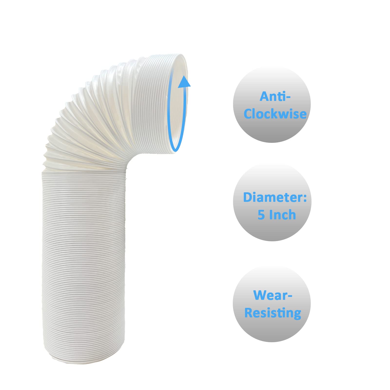 Lg Portable Air Conditioner Parts, Premium Exhaust Vent AC Hose Extension for Universal AC Accessories-5 Inch Diameter, 78 Inch Length.(Anti-Clockwise Thread 16 x 5 x 5 inches, Small Size, White)