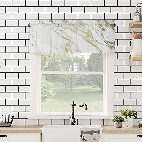 JasmineM Valances Curtains for Windows White Gold Marble Rod Pocket Kitchen Valance Scarf for Living Room Wild Symbol Short Window Treatment Drapes Curtain for Bedroom 60x18in