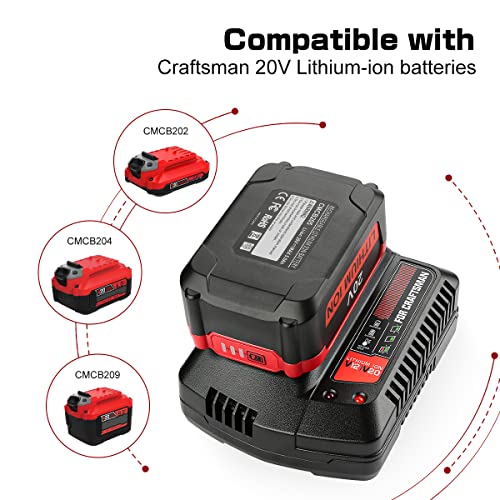 AYTXTG CMCB104 Replacement for Craftsman 20V Battery Charger,Compatible with Craftsman 20V Max V20 Lithium Battery CMCB202 CMCB204 CMCB201 CMCB206 CMCB209
