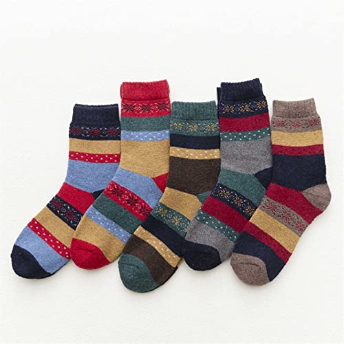 Bollsisrey 5 Pairs Socks Women's Autumn And Winter Thickened Mid Barrel Vintage Wind Wave Socks Mens Socks Shoe Size 13