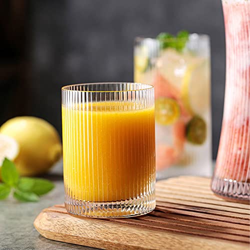 INSETLAN Glass Cups Vintage Glassware Set of 4 Large, Origami Style Transparent Cocktail Glasses Set, Bar Beverages Ice Coffee Cup Juice Ripple Drinkware, 450ml (L)