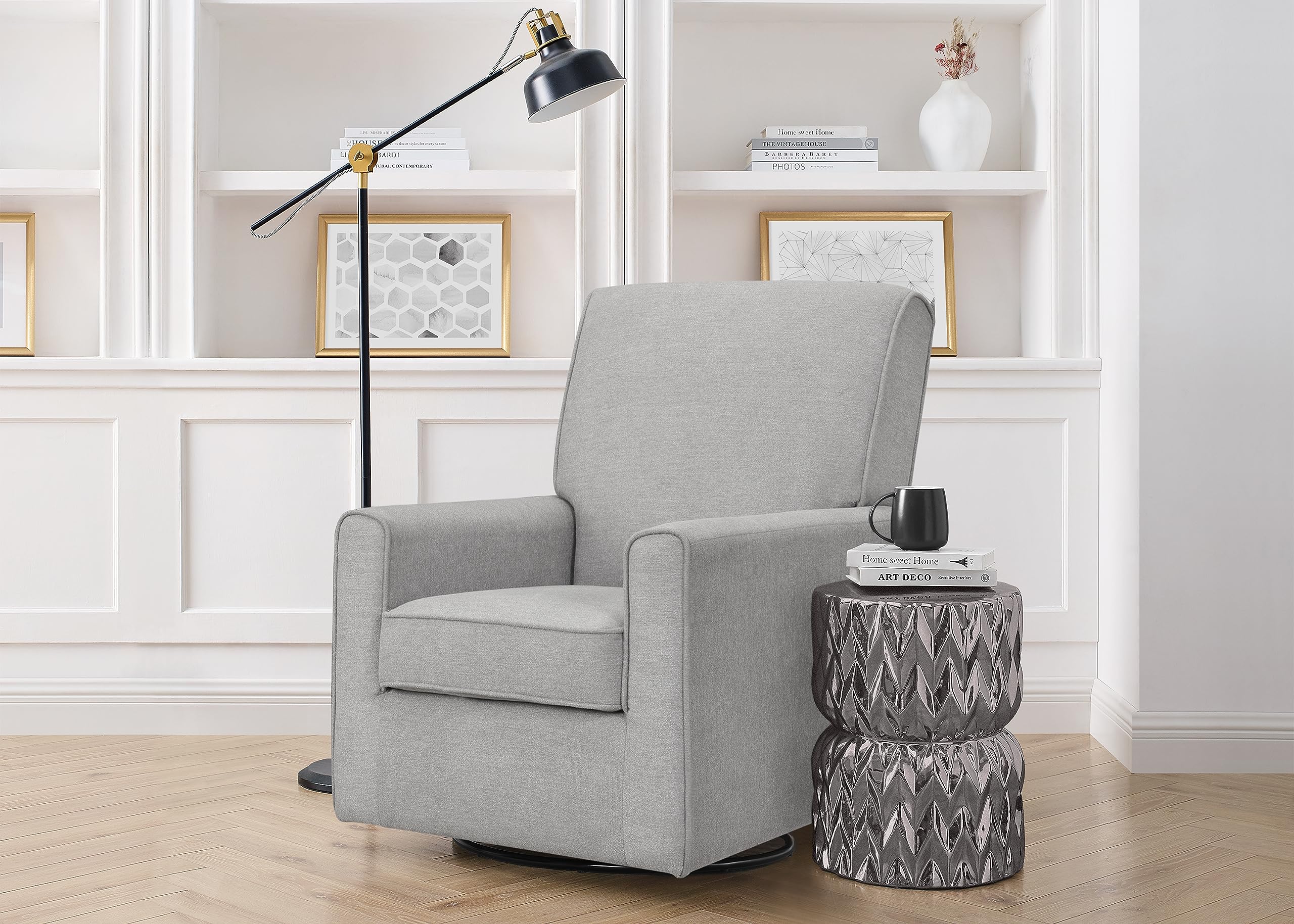 Delta Children Sophie Nursery Glider Swivel Chair with LiveSmart Performance Fabric Fabric, Nickel