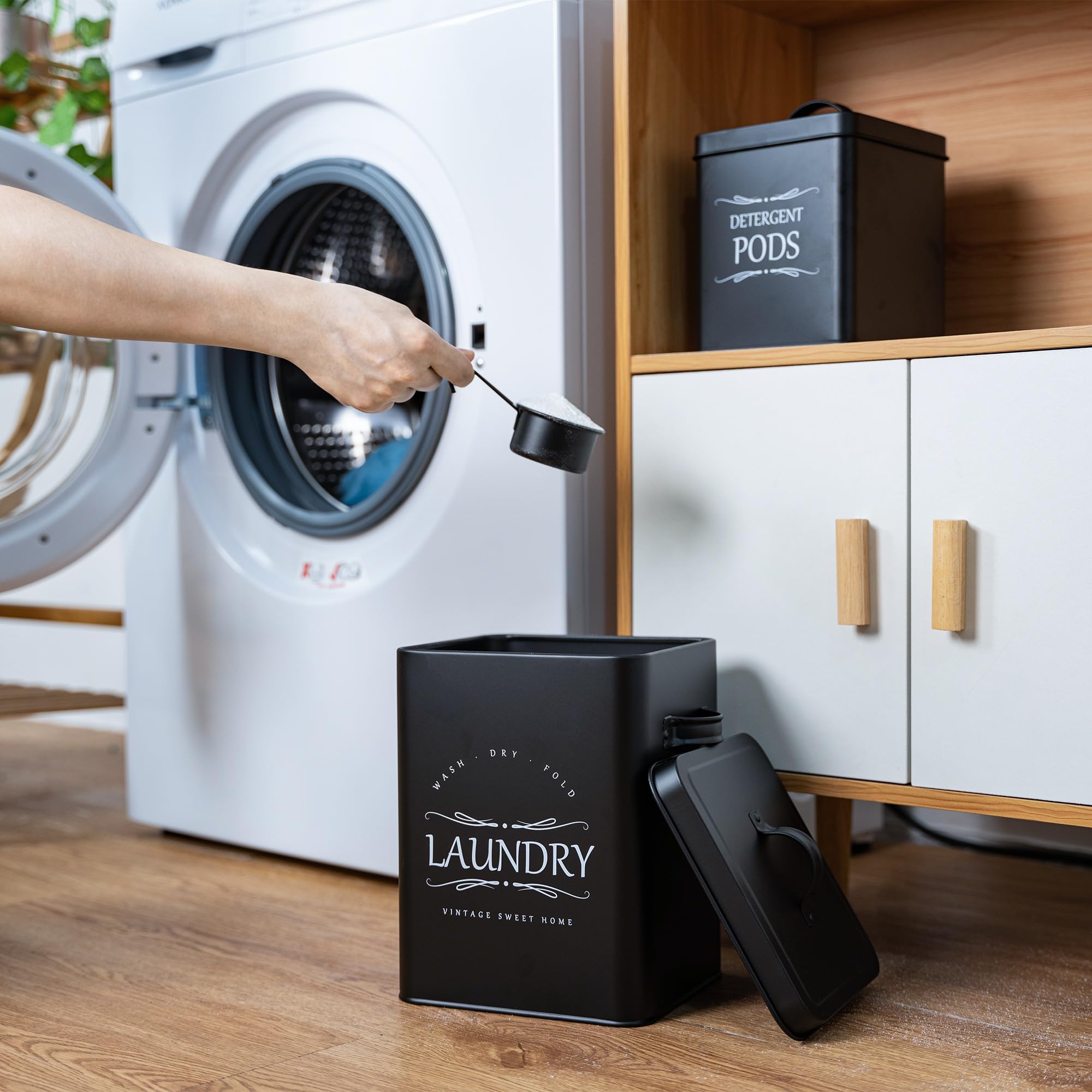Meraki Home Laundry Detergent Container Set – 2-Pack Detergent Holder with Scoop - Laundry Detergent Sheets and Pods Container - Laundry Room Organization and Storage - Matte Black