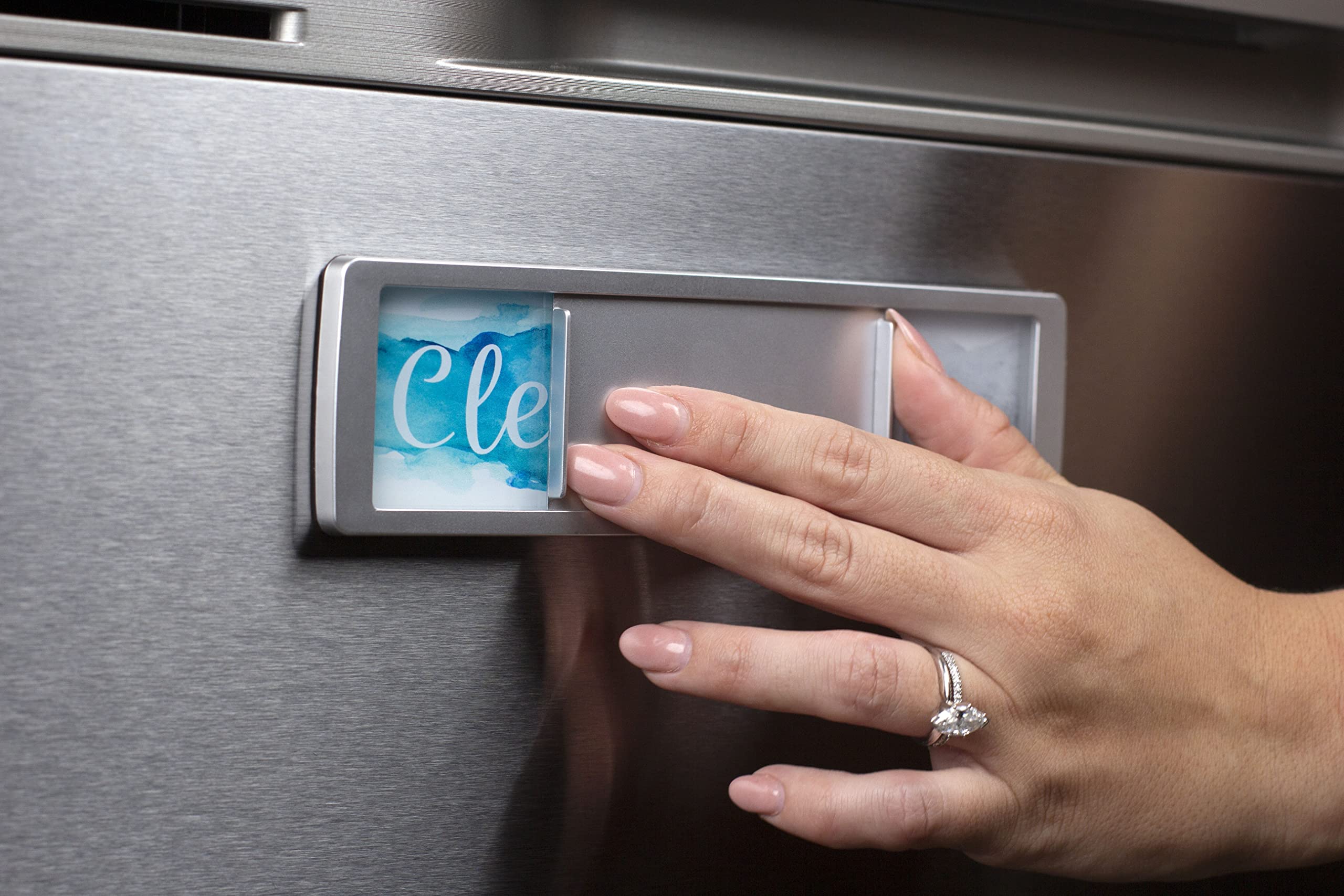 Aqua & Gray Sliding Clean Dirty Magnet for Dishwasher, Strong Dirty Clean Dishwasher Magnet, Aqua Watercolor Dish Indicator with 2 Adhesive Stickers