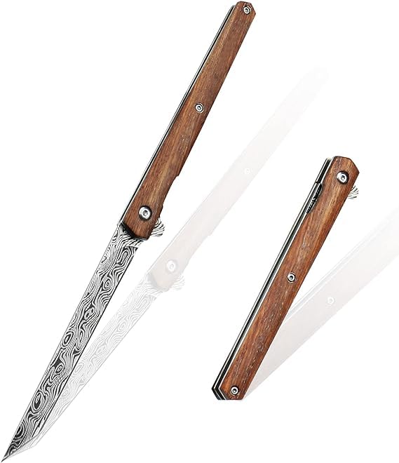 Kitory Slim Pocket Knife, 3.8'' Red Wooden Handle, High Stainless Steel Thick Blade,Whittling, Camping, Hunting, General Use, Indoor and Outdoors