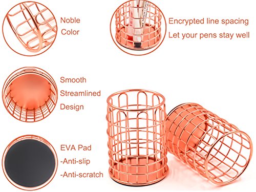 Superbpag Wire Metal Desktop Pencil Holder, Set of 2, Rose Gold