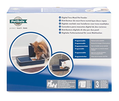 PetSafe Digital Two Meal Automatic Pet Feeder for Cats and Dogs, 2 x 200 g Trays, 4 Day Programming,Blue