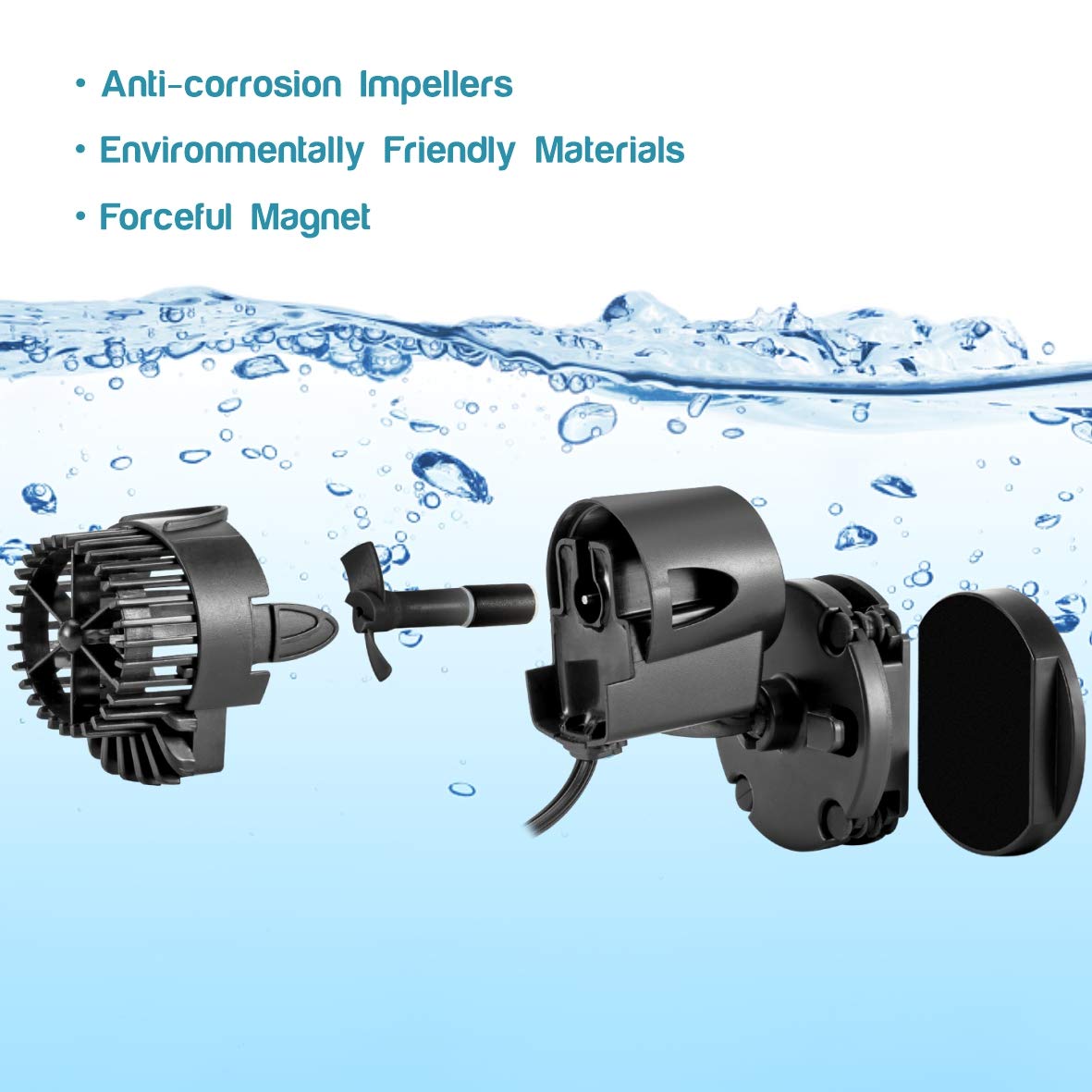 AQQA Wave Maker Pump, 530GPH Aquarium Circulation Pump 360 Degree Rotatable Submersible Powerhead Pump with Magnet Suction Base for Marine and Freshwater Aquariums(3W)