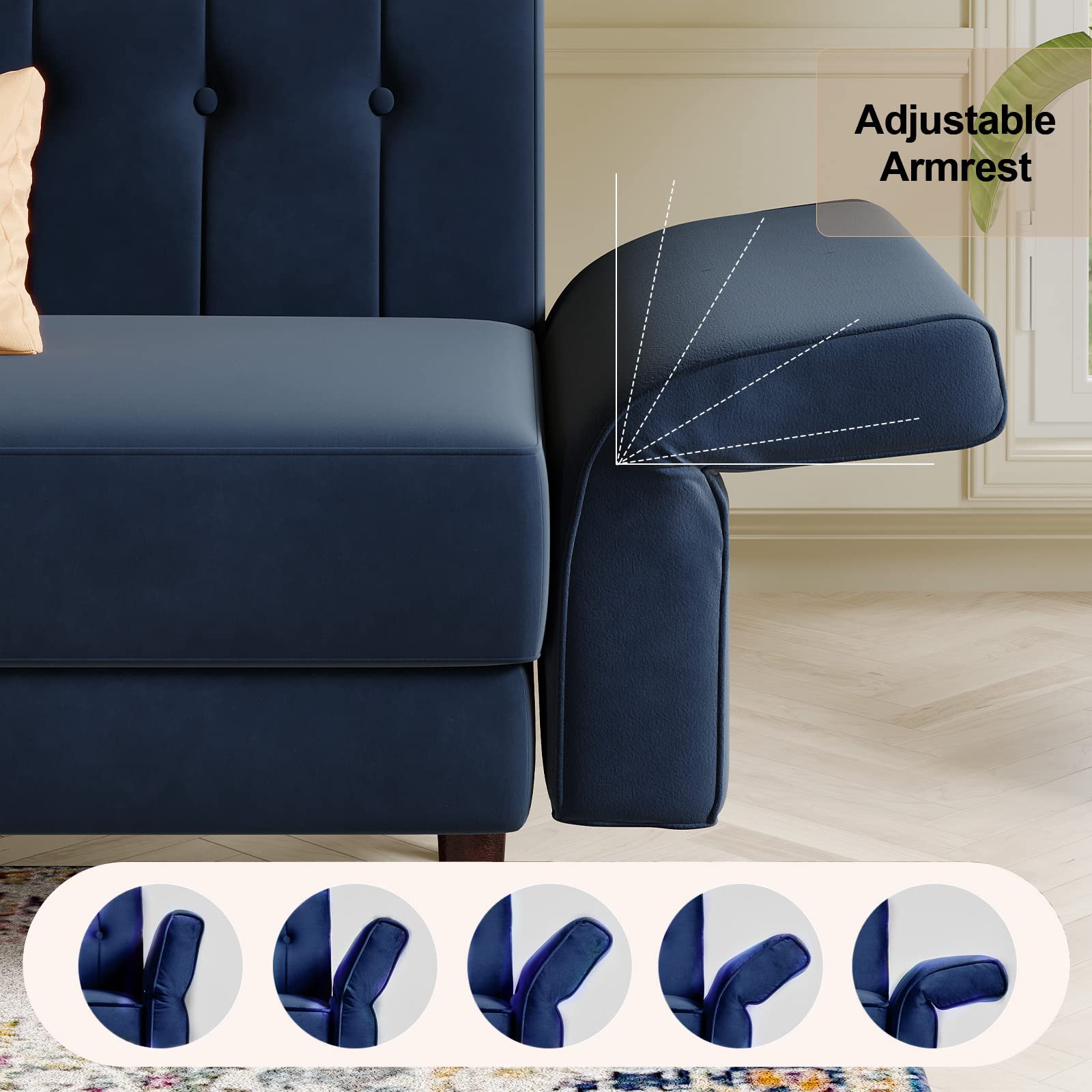 Belffin Velvet Convertible Futon Sofa Bed Memory Foam Futon Couch Sleeper Sofa Navy Blue